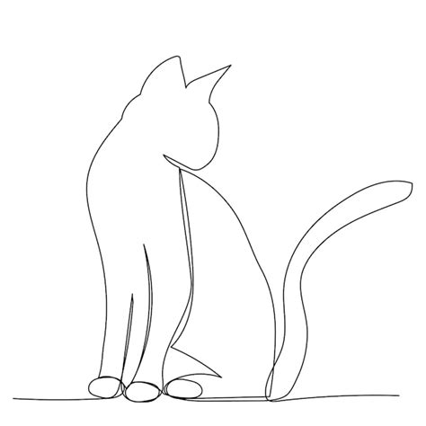 고양이 스케치의 연속 라인 드로잉 프리미엄 벡터