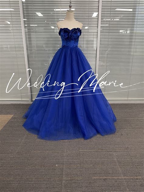 Dark Blue Prom Dress Strapless Ball Gown Modest Prom Dress Wedding Dress Bridal Dress
