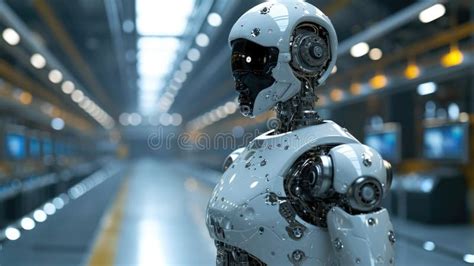 Portrait Of Robot Human Cyborg Ai In Factory Production Stock Illustration Illustration Of