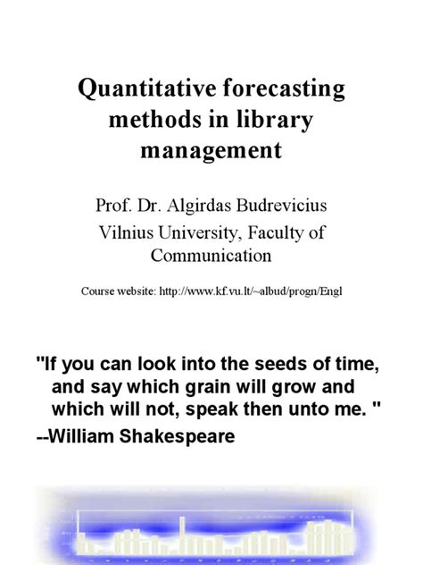 Quantitative Forecasting Methods For Library Management A Guide To Time Series Analysis And