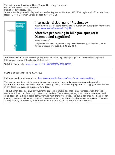 Pdf Affective Processing In Bilingual Speakers Disembodied Cognition