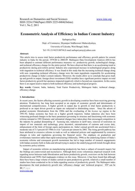 11 Econometric Analysis Of Efficiency In Indian Cement Industry Pdf