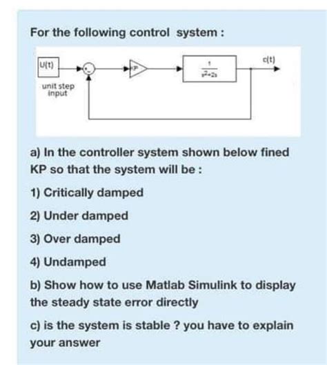Solved For The Following Control System A In The