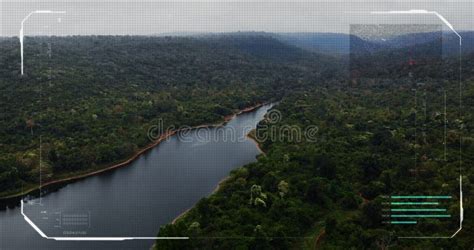 Drone Hud Head Up Display Graphic Interface With Scenic Landscape Drone Fly With Technology