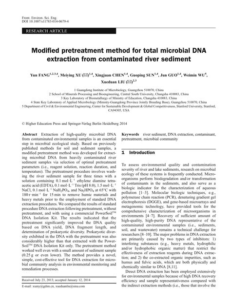 Pdf Modified Pretreatment Method For Total Microbial Dna Extraction From Contaminated River