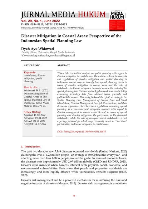 Pdf Disaster Mitigation In Coastal Areas Perspective Of The Indonesian Spatial Planning Law