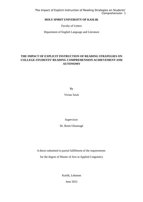 Pdf The Impact Of Explicit Instruction Of Reading Strategies On