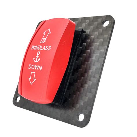 Windlass Updown Momentary Red Rocker Switch 4 Pin With Carbon Fiber Plate Panel For Boats