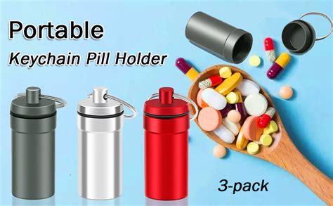 3 Pack Waterproof Aluminum Pill Fob Container Nitro Bottle Holder And Emergency Keychain