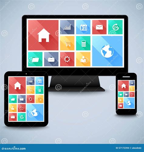 Modern Flat User Interface Kit In Computer Mobile Tablet Template