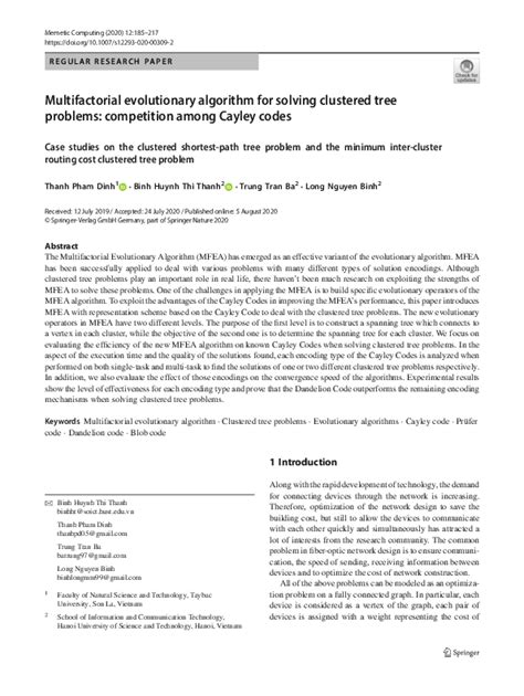 Pdf Multifactorial Evolutionary Algorithm For Solving Clustered Tree