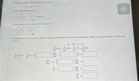 Solved Follow The Steps Below For The Given Function Xy Chegg Com