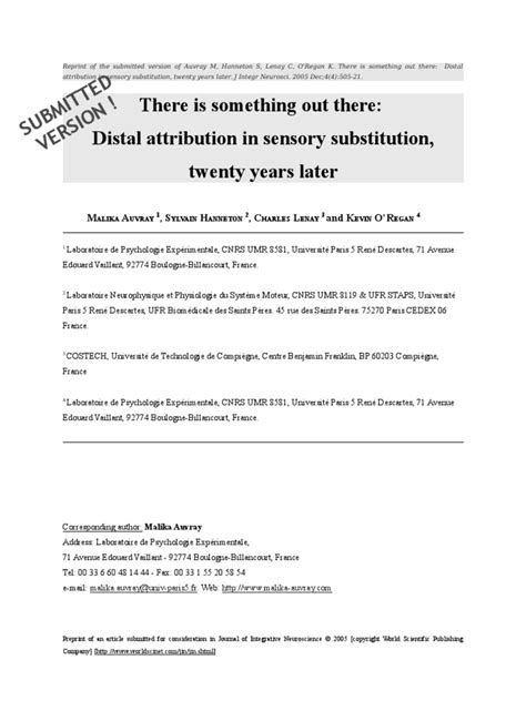 Pdf There Is Something Out There Distal Attribution In Sensory Substitution Twenty Years Pdf There Is Something Out There Distal Attribution In Sensory Substitution Twenty Years