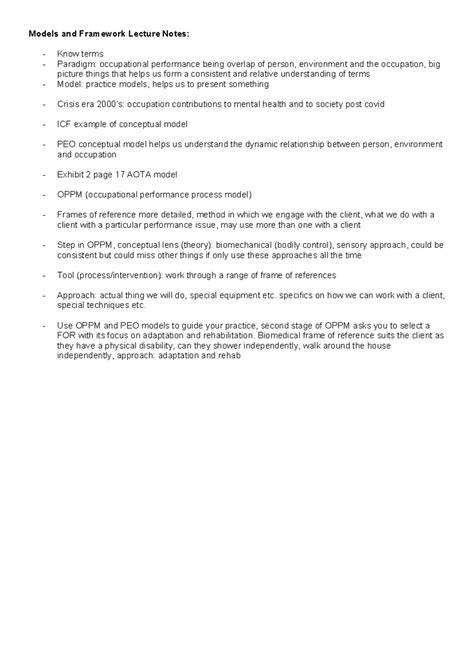 Model And Framework Lecture Notes Models And Framework Lecture Notes Know Terms Paradigm