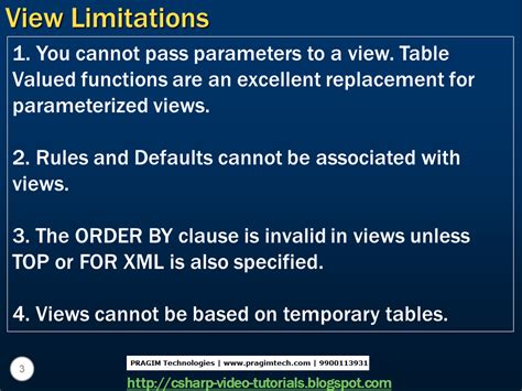 Sql Server Net And C Video Tutorial Part 42 View Limitations