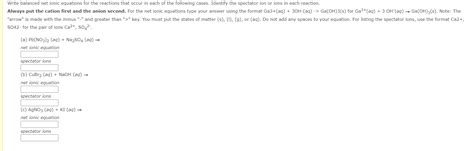 Solved Write Balanced Net Ionic Equations For The Reactions