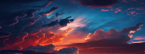 Premium Photo Dramatic Evening Sky With Blue Withe And Orange Clouds