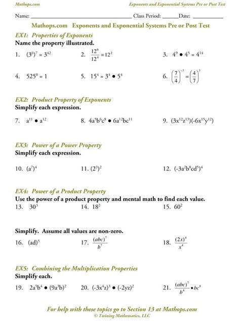 Evaluating Exponential Functions Worksheets