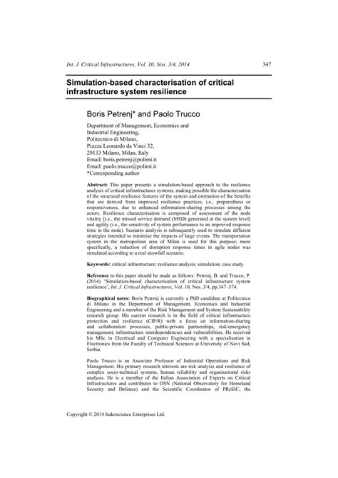 Pdf Simulation Based Characterisation Of Critical Infrastructure System Resilience