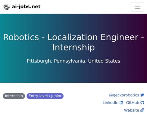 Hiring Internship Robotics Localization Engineer Internship In Pittsburgh Pennsylvania
