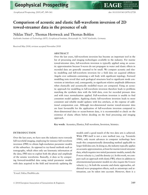 Pdf Comparison Of Acoustic And Elastic Full‐waveform Inversion Of 2d