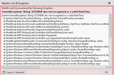 Exception Dialog Can It Show The Ascii File Name Wealthlab