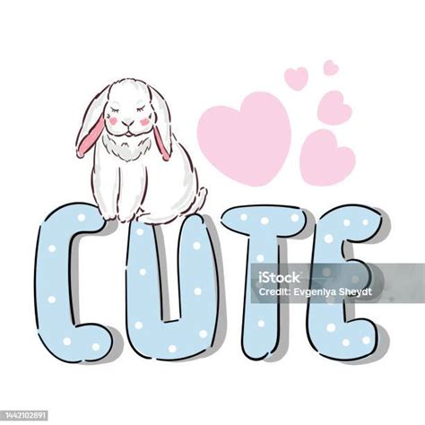 귀여운 토끼 슬로건 텍스트를 가진 작은 토끼 소녀 귀엽고 분홍색 하트 아이들을 위한 티셔츠 그래픽 벡터 그림입니다 0명에 대한 스톡 벡터 아트 및 기타 이미지 Istock
