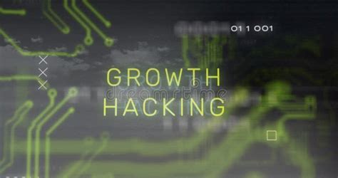 Growth Hacking Text Animation Over Green Circuit Board Design Stock