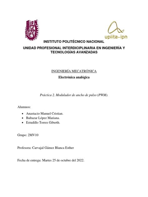 Práctica 2 Pwm Pdf Voltaje Ingenieria Eléctrica