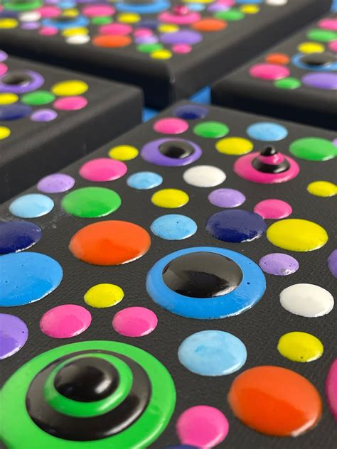 Hand Painted Multi Color 3d Blob Art Set Of 4 Etsy