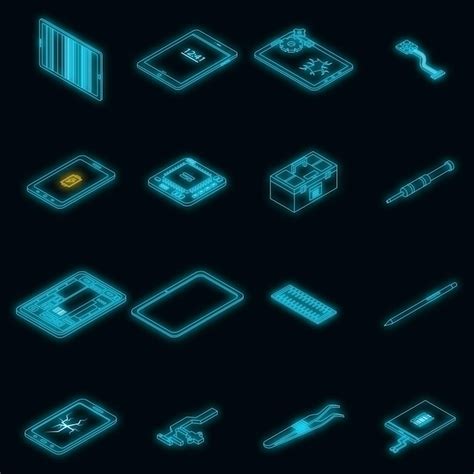 Premium Vector Tablet Repair Icons Set Vector Neon