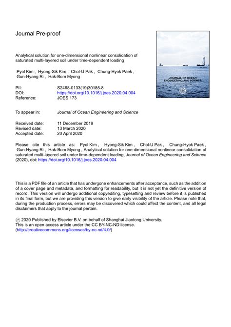 Pdf Analytical Solution For One Dimensional Nonlinear Consolidation Of Saturated Multi Layered