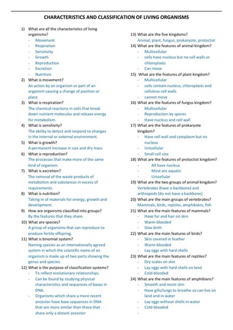 Simplified Igcse Biology Characteristics And Classification Of Living