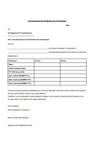 Joint Declaration Form Pdf Download