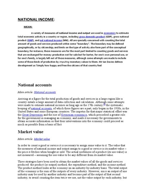National Income Pdf Inputoutput Model Measures Of National