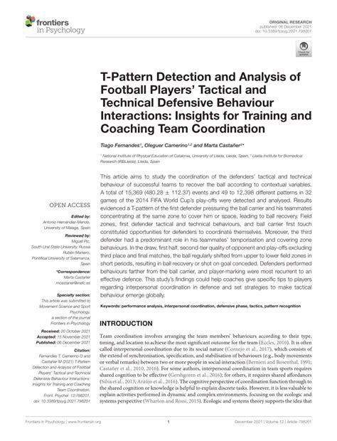 Pdf T Pattern Detection And Analysis Of Football Players Tactical