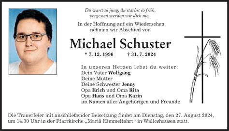 Traueranzeigen Von Michael Schuster Augsburger Allgemeine Zeitung