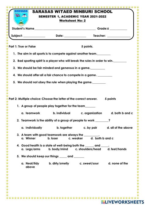 Health Education G6 Worksheet Live Worksheets Worksheets Library