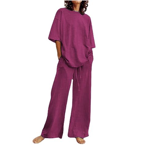 Women Outfits Sets Linen Two Piece Set Women Clothing Set Female Round Neck Short Sleeve Tops