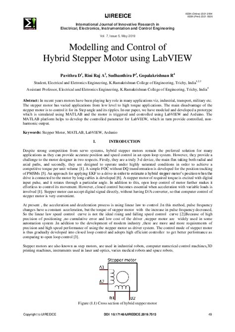 pdf modelling and control of hybrid stepper motor using labview