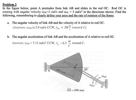 Solved Problem 2 In The Figure Below Point A Protrudes From Link Ab And Slides On The Rod Oc