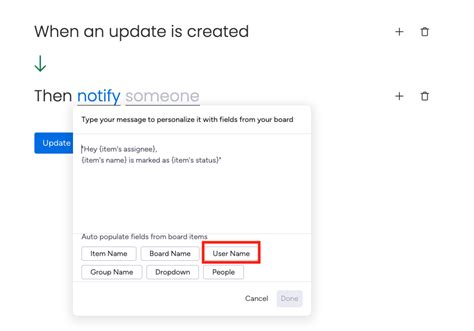 notification automation variables platform discussions monday