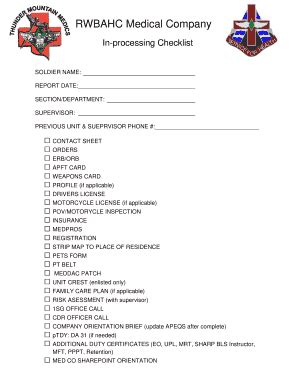 Inprocessing Checklist Template Fill Online Printable Fillable Blank PdfFiller