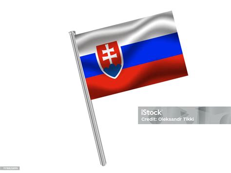 슬로바키아 국기 흰색 배경에 깃대와 그림자 흔들리는 효과 귀하의 비즈니스를 위해 원래 색상과 비율 벡터 일러스트레이션을 참조하십시오 국가 지리적 지역에 대한 스톡 벡터 아트