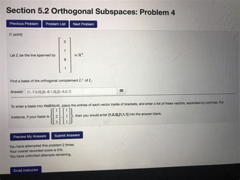 Solved Section 52 Orthogonal Subspaces Problem 4 Previous