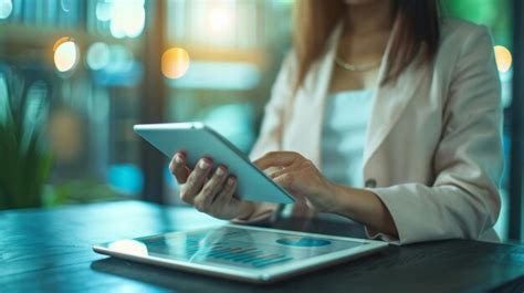 A Businesswoman Reviewing Financial Charts And Graphs On A Digital Tablet Investment Analysis