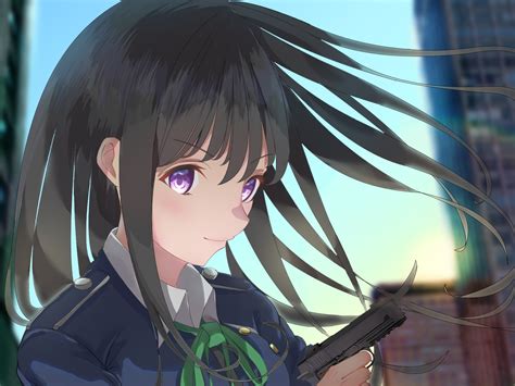 Wallpaper Anime Girls Lycoris Recoil Inoue Takina Long Hair Black