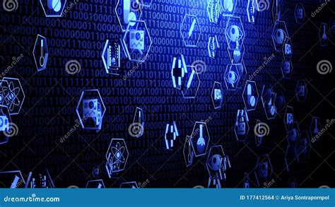3d Medical Technology Icons Hexagon Border Hovering On The Random Binary Code Background With