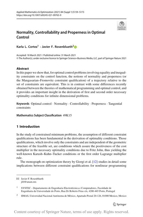 Normality Controllability And Properness In Optimal Control Request Pdf