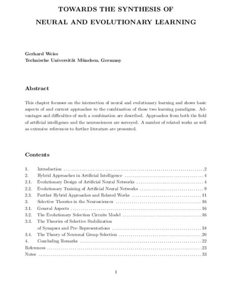 Pdf Towards The Synthesis Of Neural And Evolutionary Learning